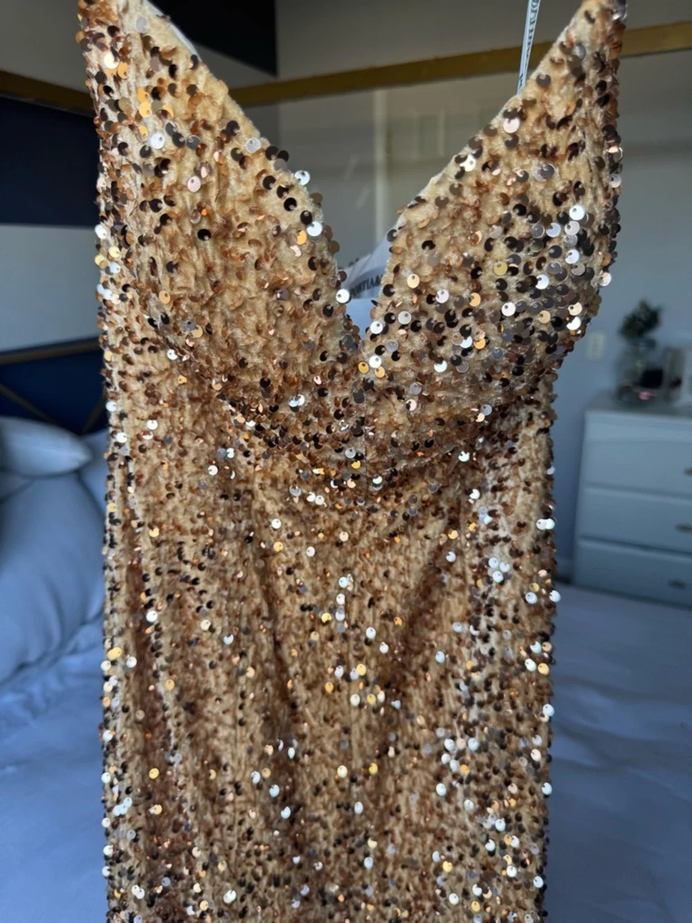 Portia and Scarlett | Dresses | Portia And Scarlett Gold Sequin Vneck ...